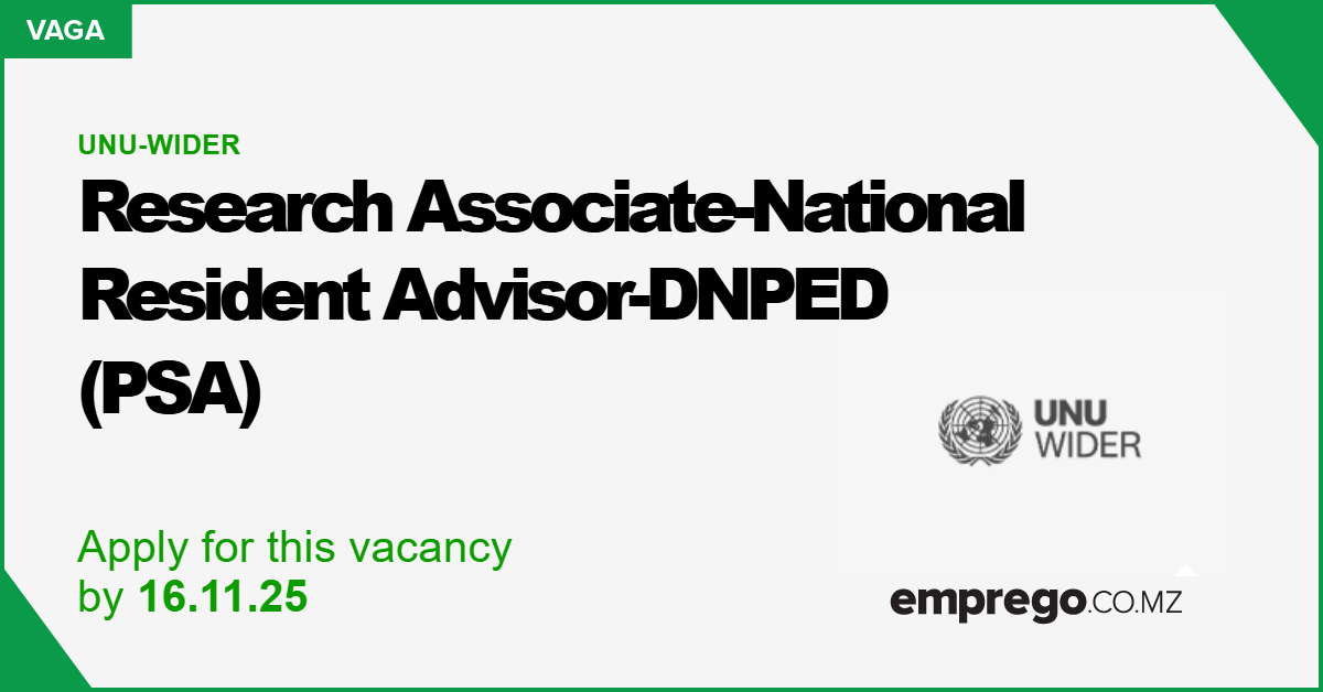 UNU-WIDER: Research Associate-National Resident Advisor-DNPED (PSA ...